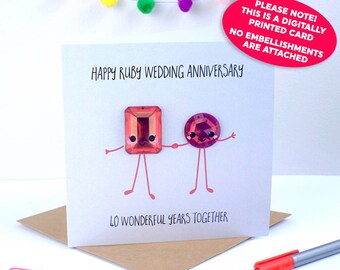 40 Year Ruby Wedding Anniversary Card With Fused Glass Forever Keepsake ...