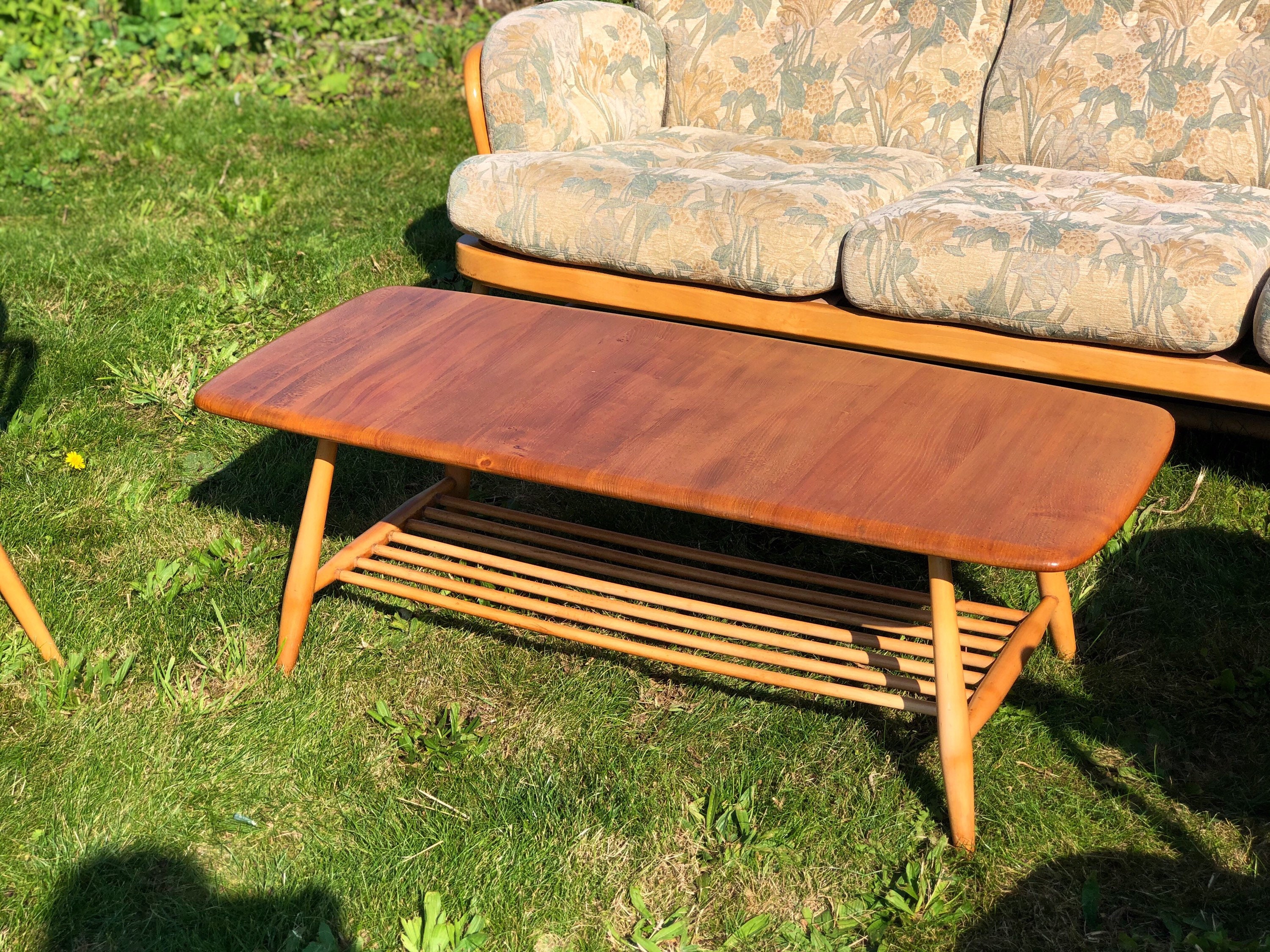 Ercol Model 459 Blond Coffee Table In Elm And Beech Wood With Magazine Rack