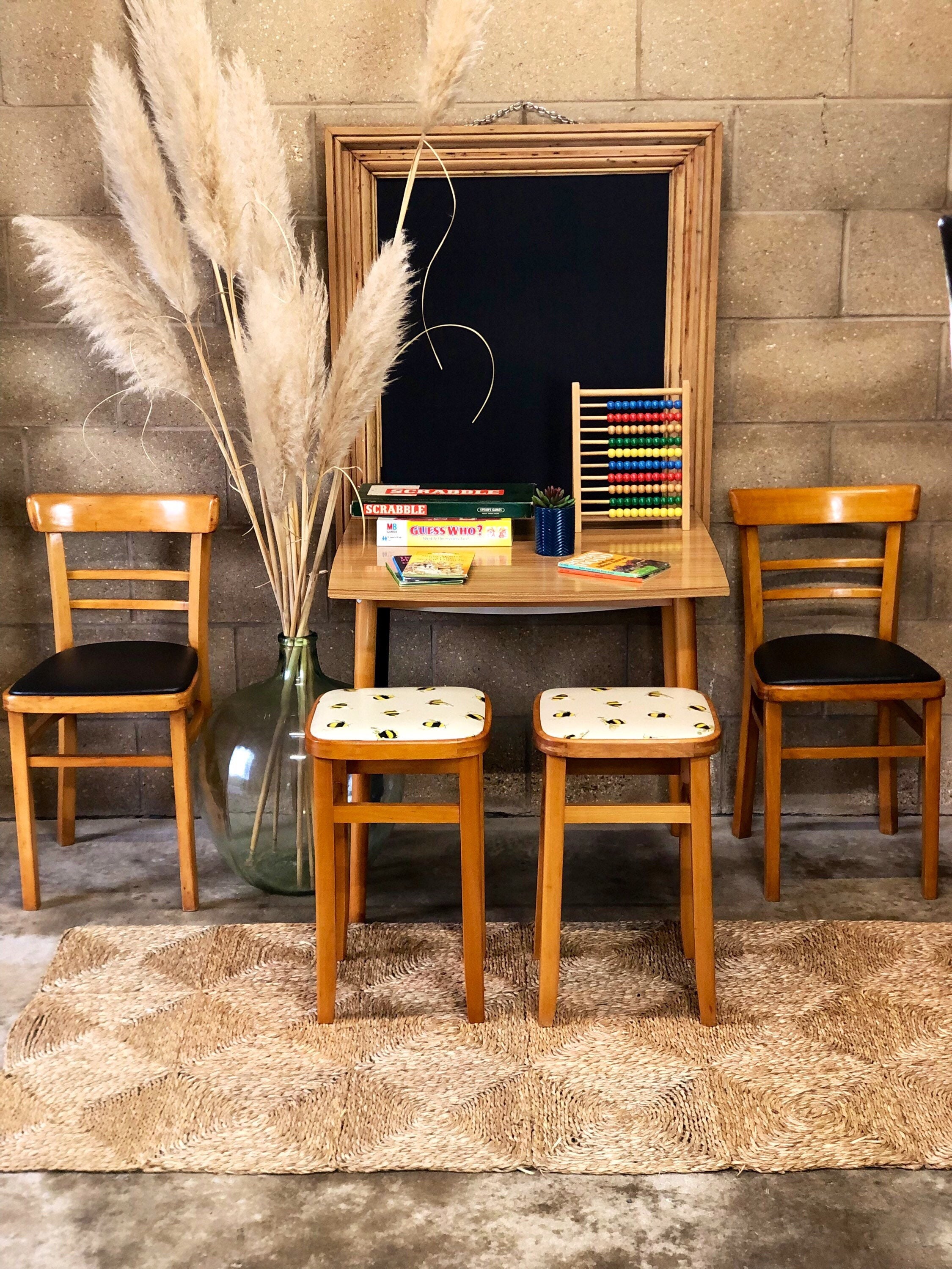 A Complete Retro Mid Century Kitchen/Dining Set - 2 x stools 2 x chairs ...