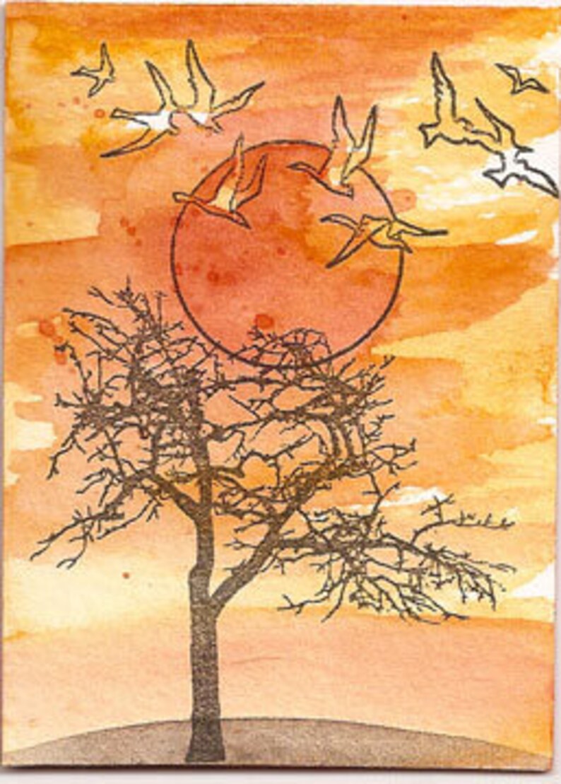 SUNSET With Gulls Cling Rubber Stamp by Cherry Pie G241 - Etsy
