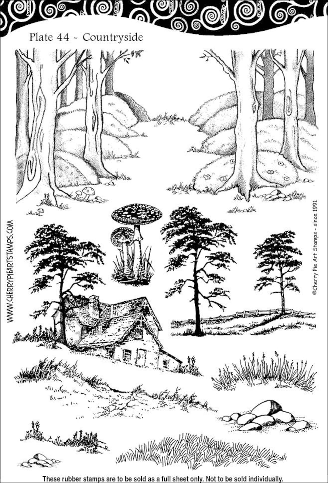 COUNTRYSIDE, FOREST, Trees, Scenic Rubber Stamps by Cherry Pie Plate 44 ...