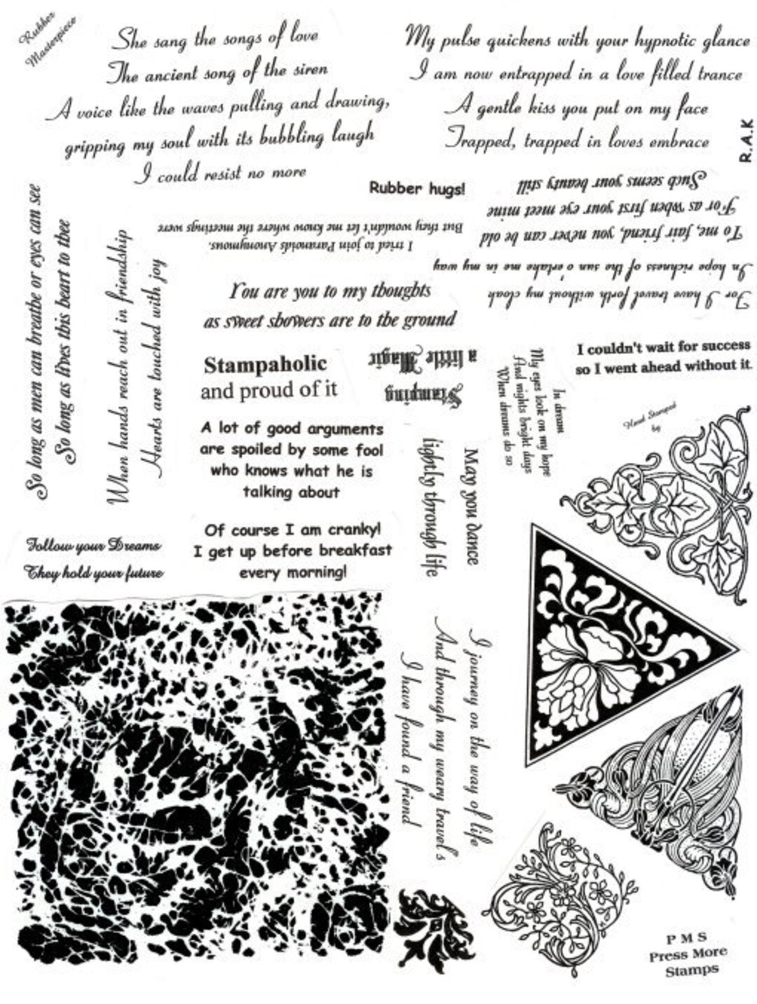 WORDS, DESIGN, POEM, Script Set of Unmounted Rubber Stamps by Cherry ...