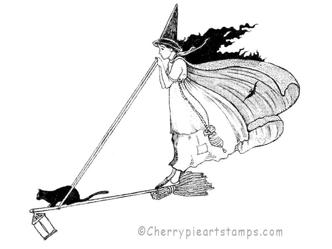 WITCH RIDING on a Broomstick- Cling Rubber Stamp by Cherry Pie R598 - Etsy