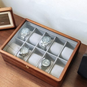 Hansimon Solid Wood Watch Box, Walnut Wood Watch Holder, Watch Storage ...