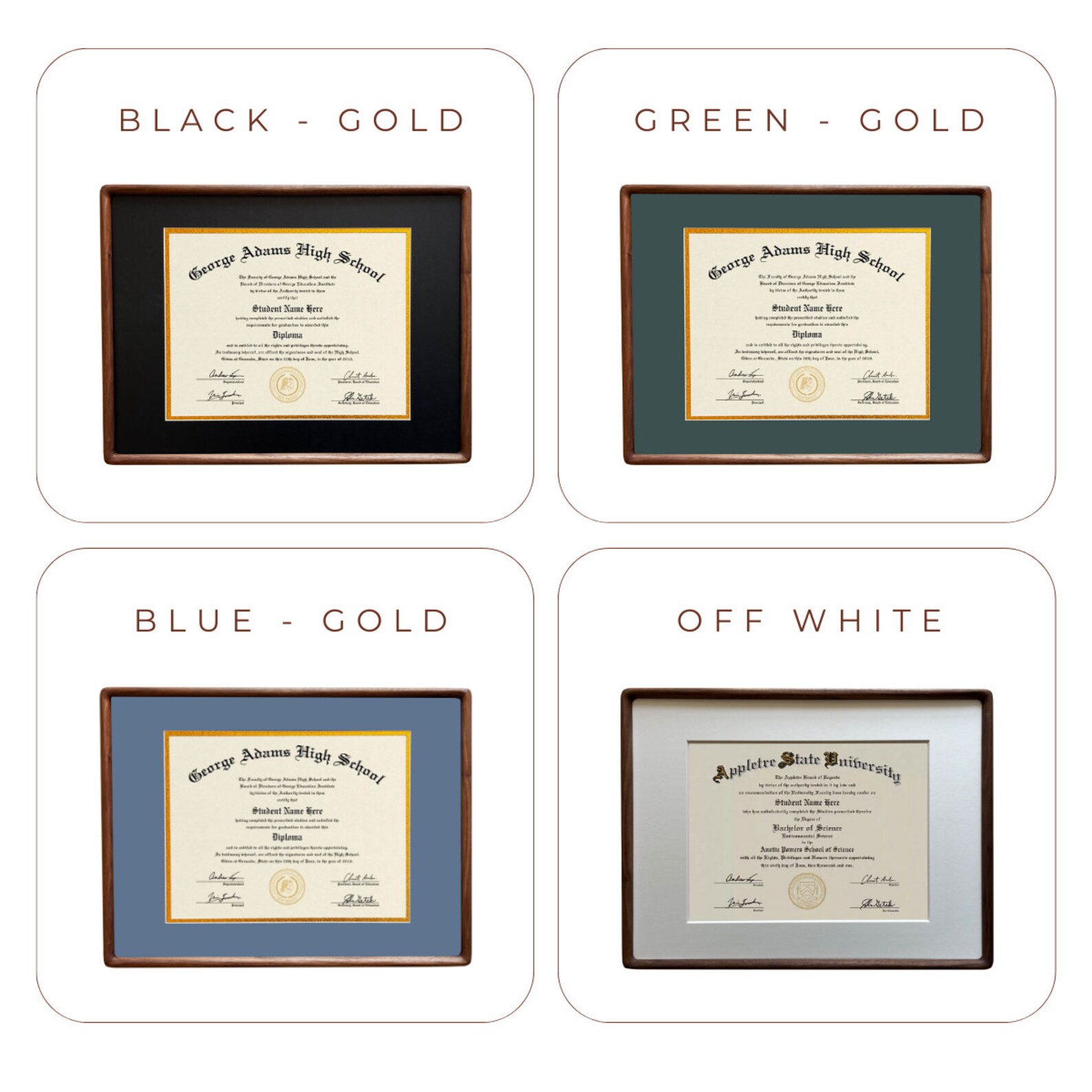 HONOR- Solid Walnut Wood Diploma Frame, College Diploma Plaque, 8.5x11 ...