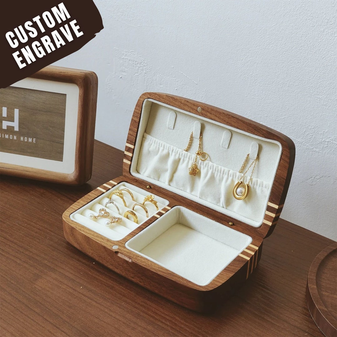 Hansimon Handmade Walnut Cherry Wood Jewelry Box, Small Earring ...