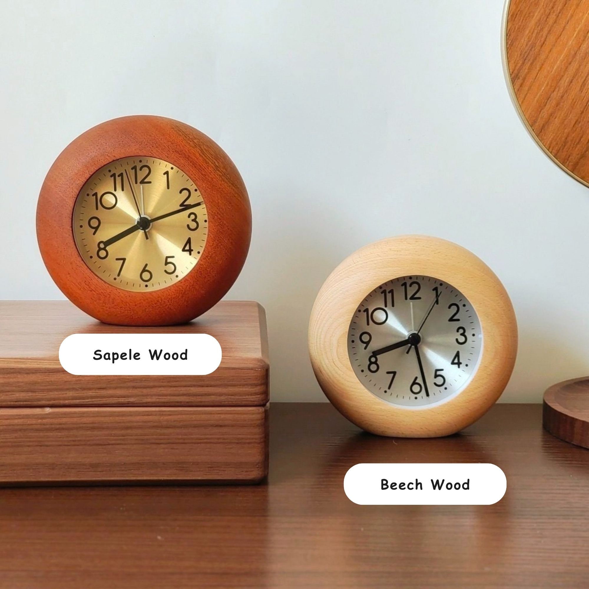 Holiday Sale - Solid Wood Desk & Table Analog Alarm Clock and Silent ...