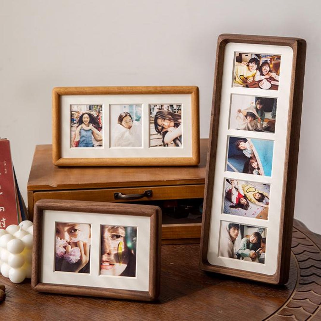 Instant Photo Frame for Polaroid & Instax 4.6x6.2cm - Solid Wood Grid ...