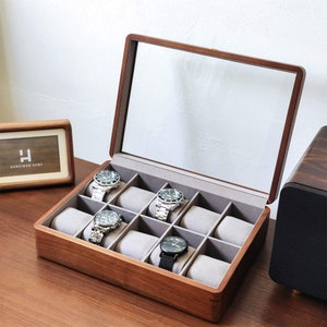 Hansimon Solid Wood Watch Box, Walnut Wood Watch Holder, Watch Storage ...