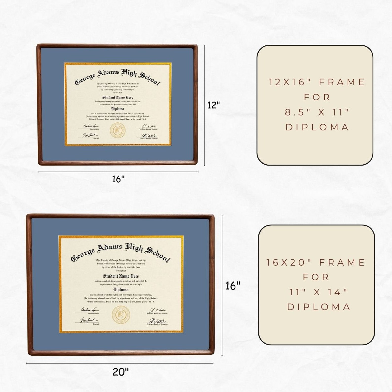 HONOR- Solid Walnut Wood Diploma Frame, College Diploma Plaque, 8.5x11 ...