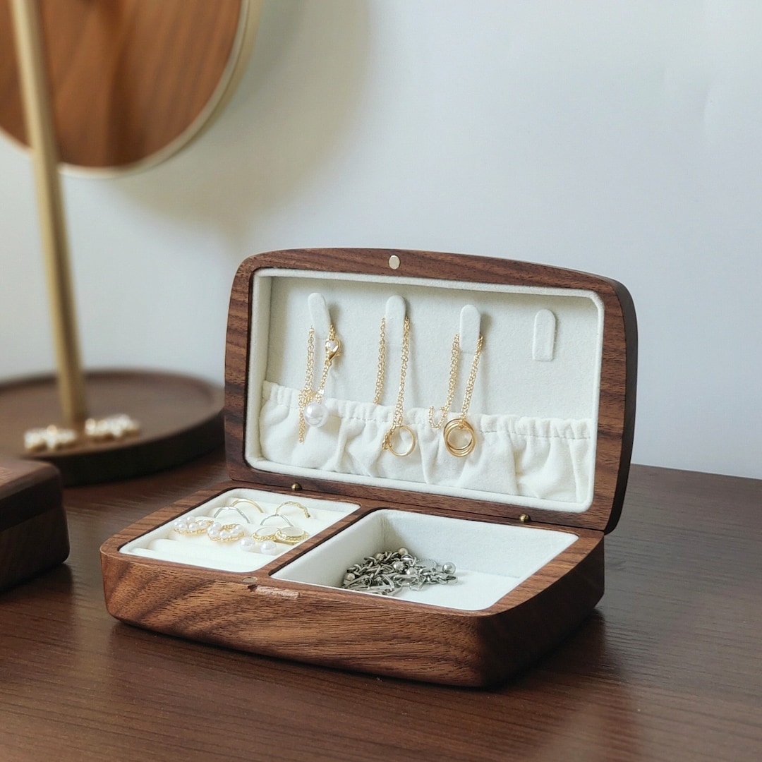Hansimon Handmade Walnut Cherry Wood Jewelry Box, Small Earring ...