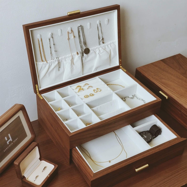 Solid Walnut Jewelry Box: Two-layer Large Jewelry Organizer - Etsy