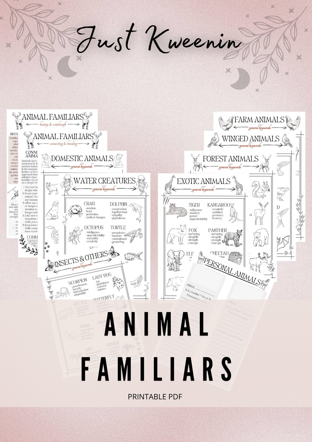 Animal Familiars, Spiritual Witchcraft Printable Grimoire Pages ...