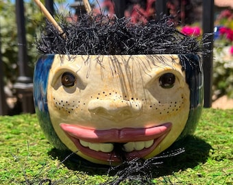 Blue Yarn Bowl Face Pottery // Yarn Bowl Ceramic, Yarn Bowl Face, Yarn ...