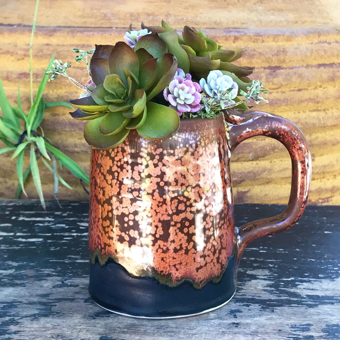 Copper Succulent Mugs // Black Mugs, Succulent Gifts, Pottery Gifts ...