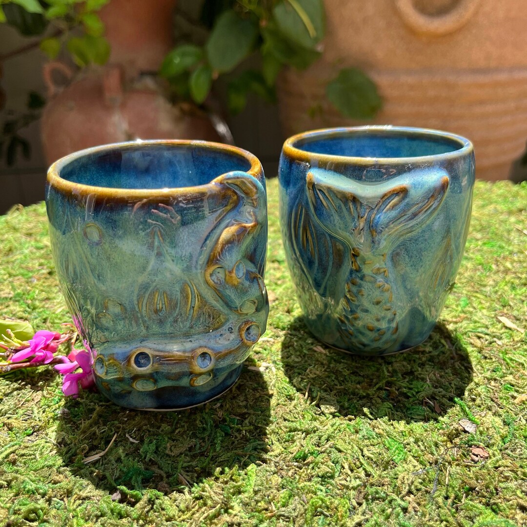Mermaid & Octopus Wine Cups Set Pottery // Mermaid Tail Wine Cups ...