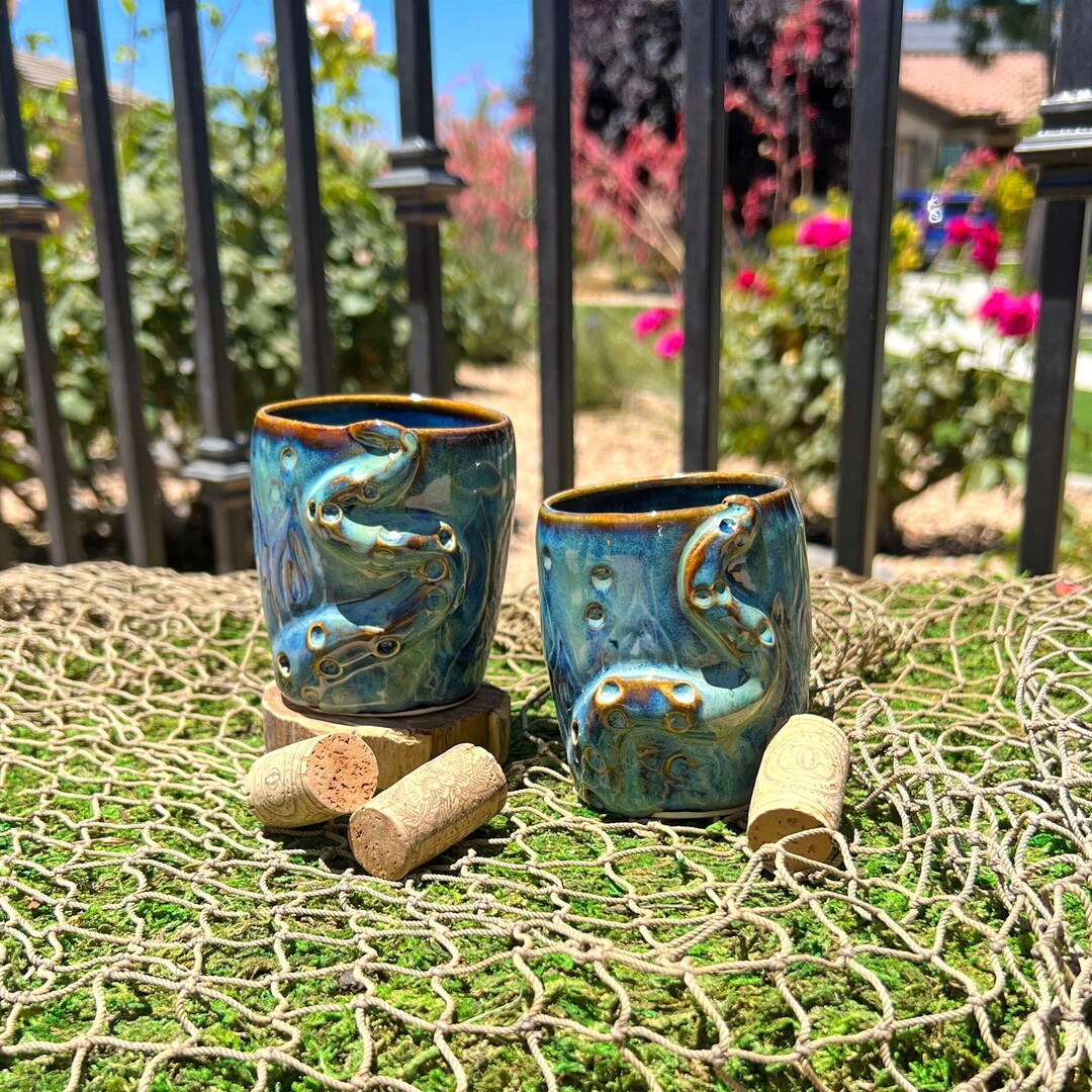Octopus Wine Whiskey Cup Pottery // Octopus Stemless Wine Glass ...