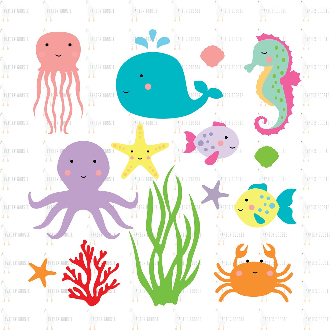 Cute Under the Sea SVG Bundle, Underwater Scene SVG, Seahorse, Whale ...