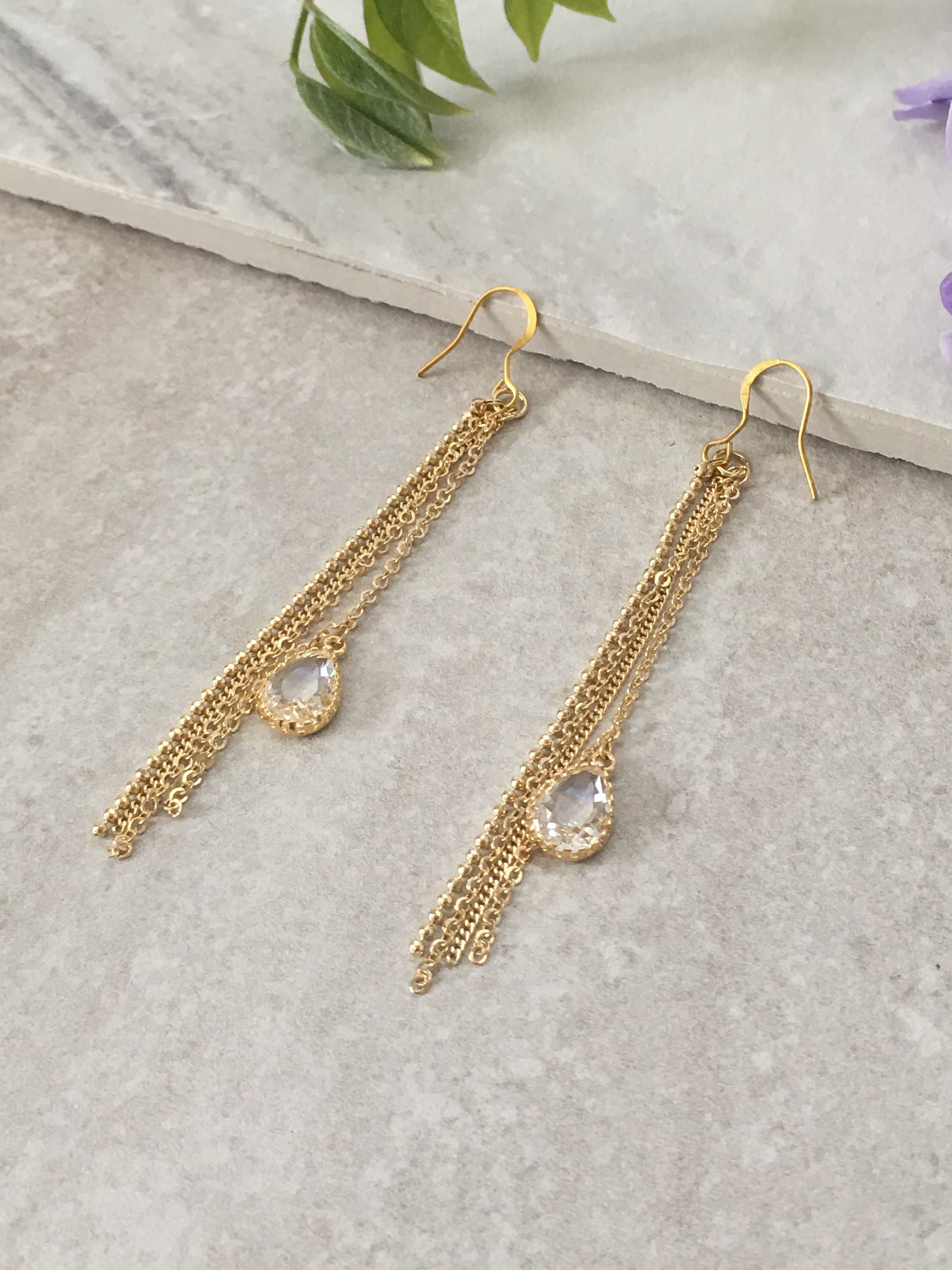 Long Gold Chain Earrings Gold Mixed Chain Earrings Crystal - Etsy