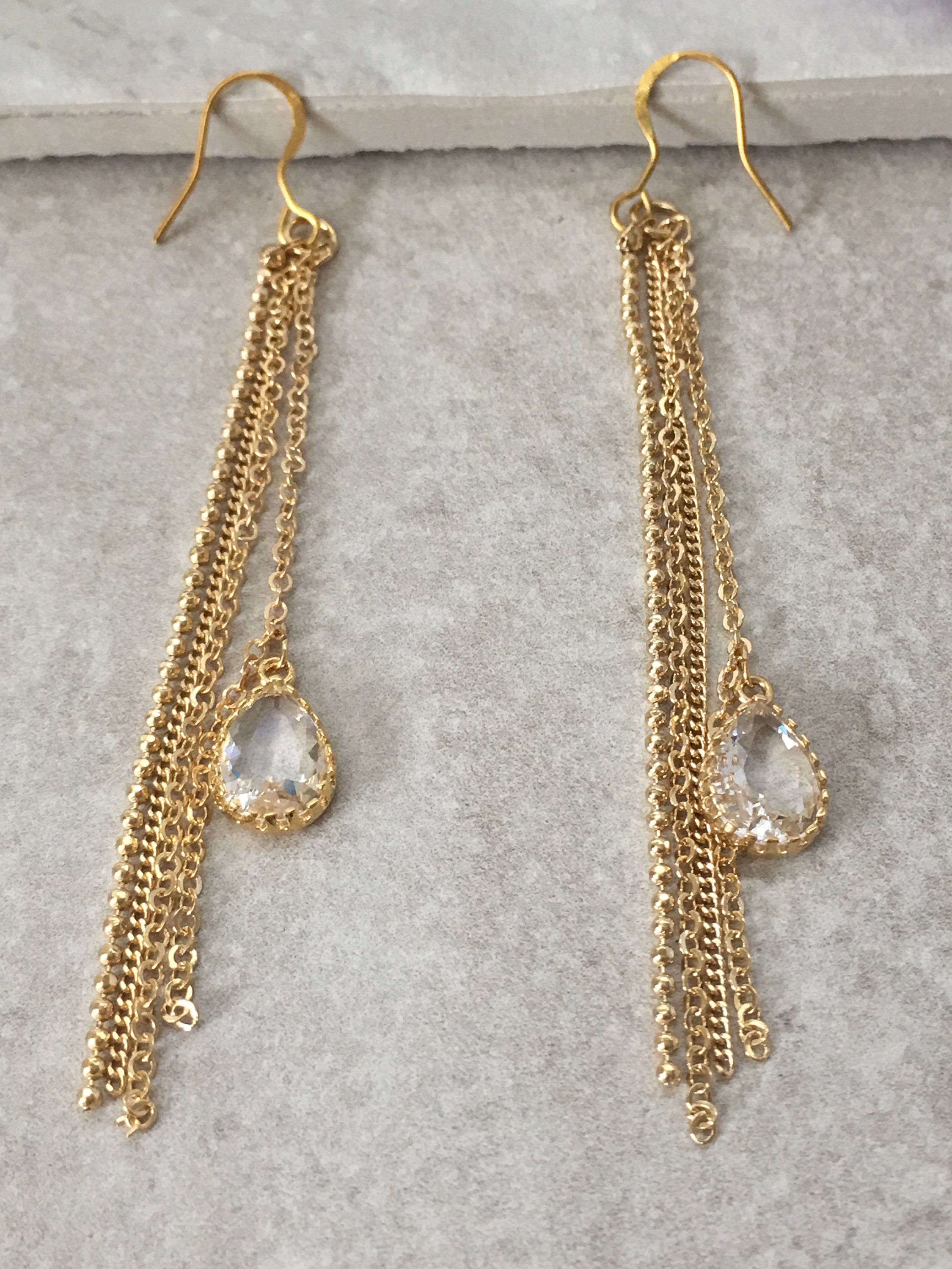 Long Gold Chain Earrings Gold Mixed Chain Earrings Crystal - Etsy