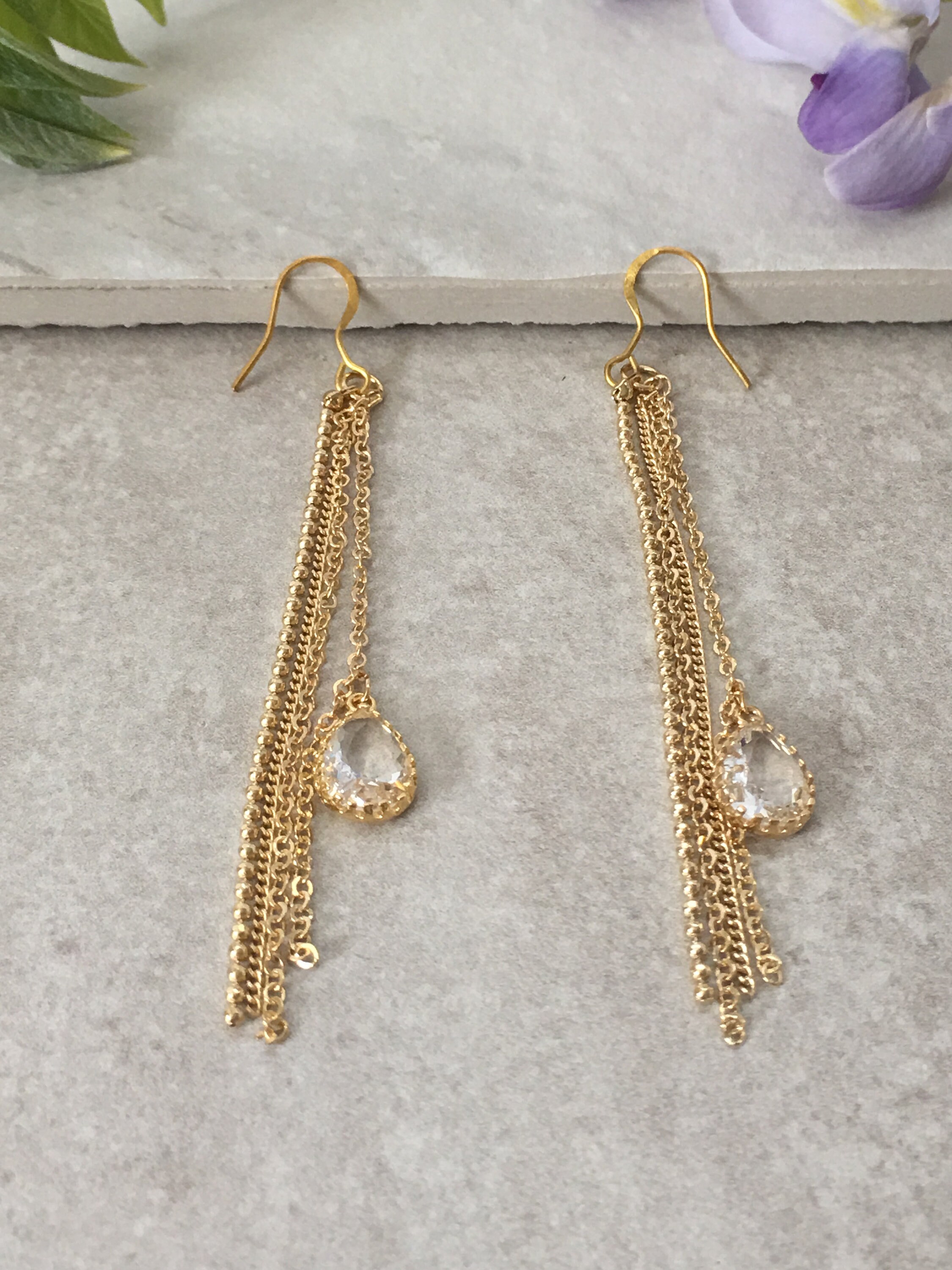 Long Gold Chain Earrings Gold Mixed Chain Earrings Crystal - Etsy