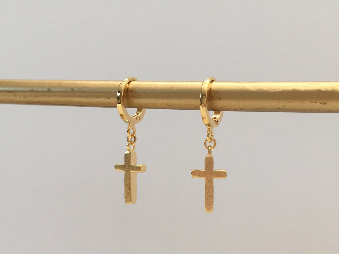 Freddie-cross Earrings,dainty Gold Cross Earrings,tiny Gold Cross Hoop ...