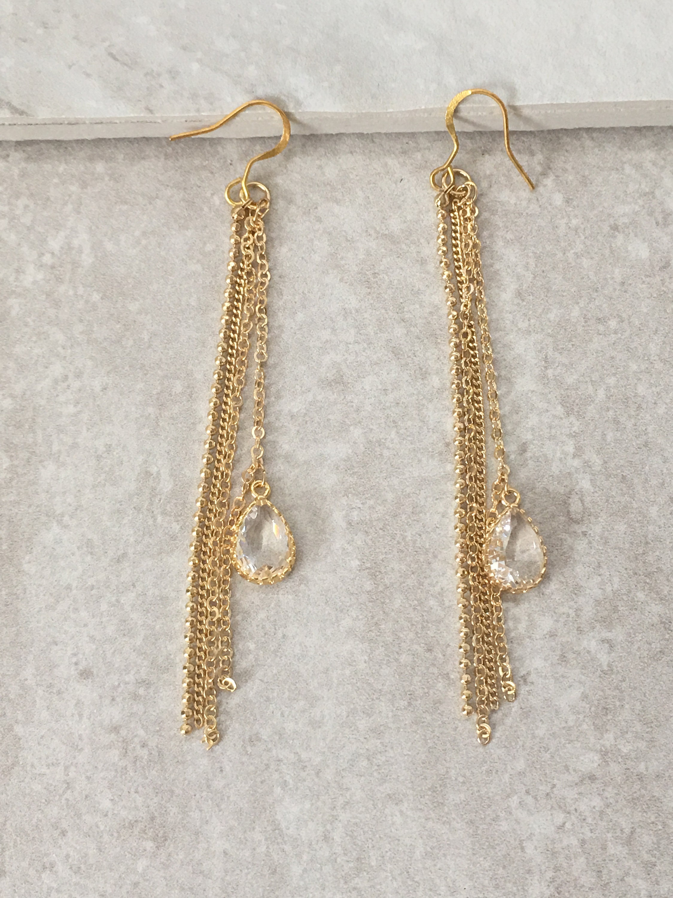 Long Gold Chain Earrings Gold Mixed Chain Earrings Crystal - Etsy