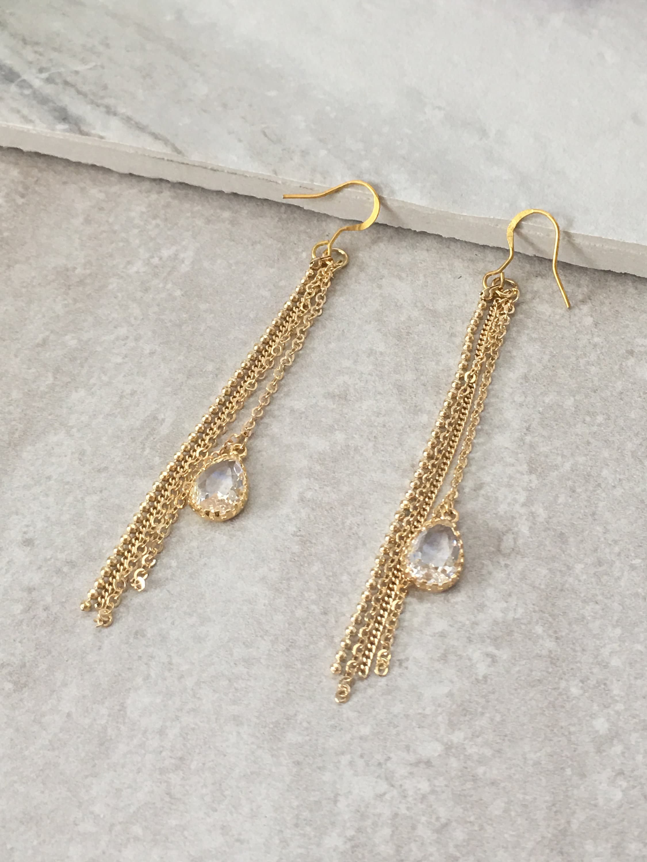 Long Gold Chain Earrings Gold Mixed Chain Earrings Crystal - Etsy