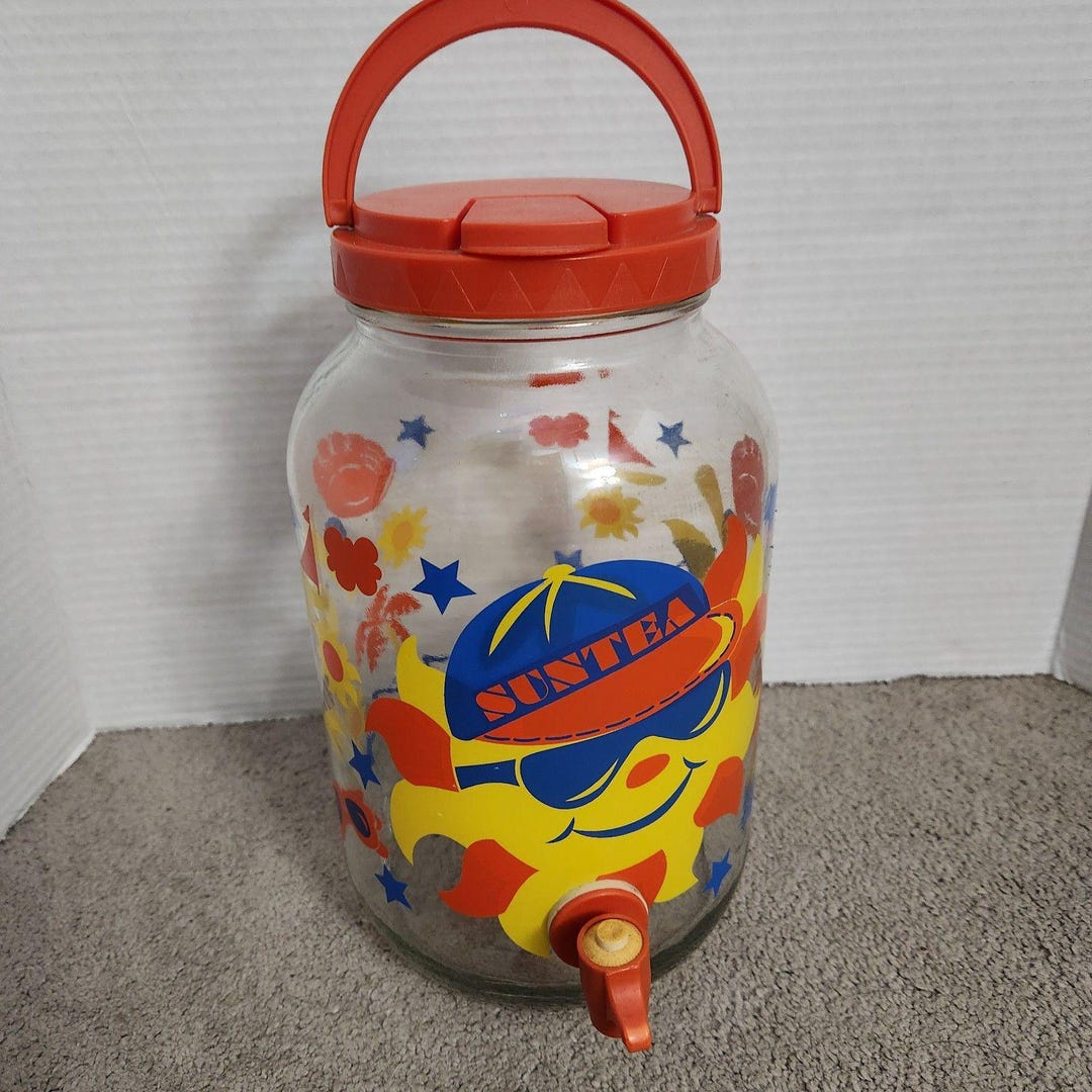 Vintage Sun Tea Pitcher Glass Jar Jug Orange Lid & Spout - Etsy