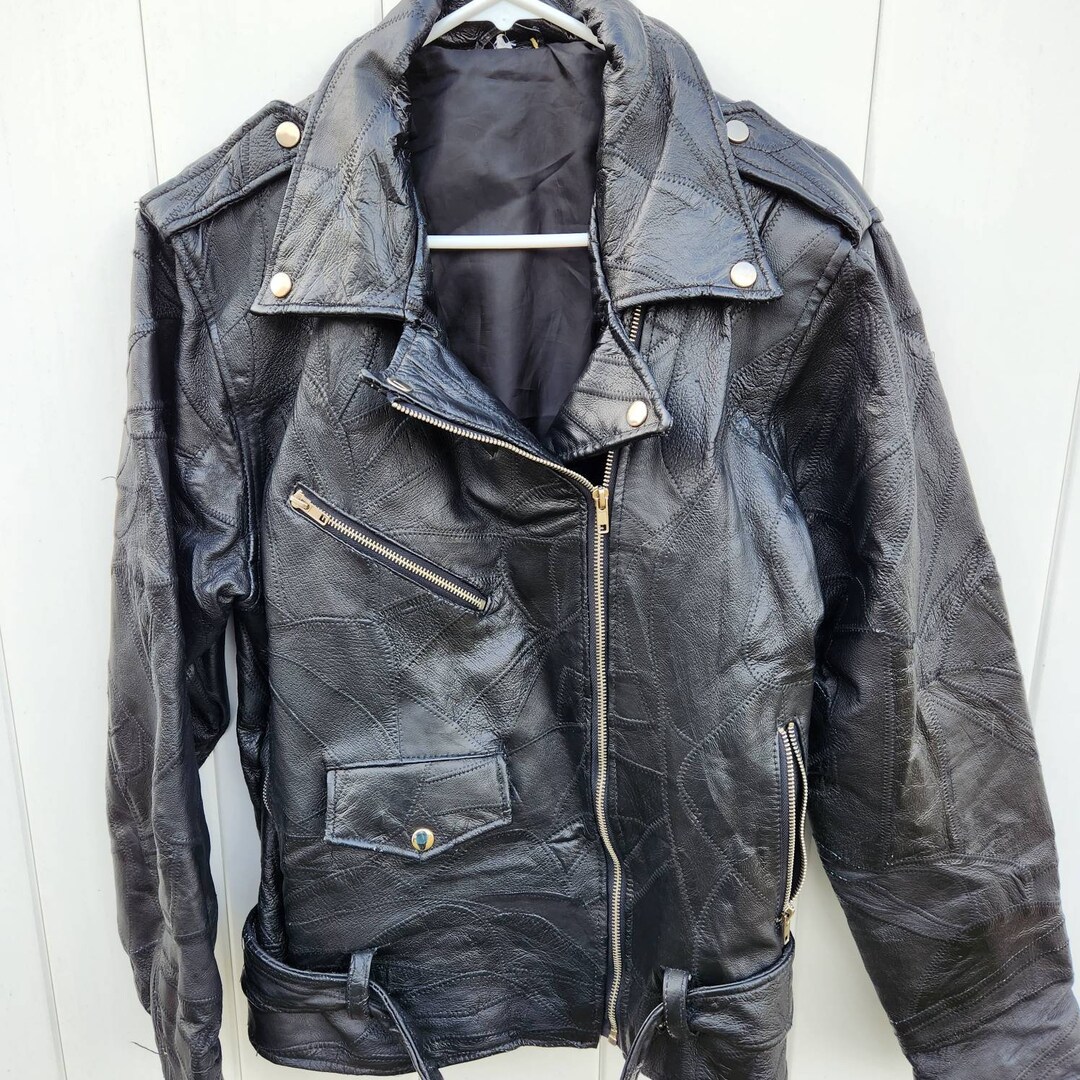 Vintage Offset Leather Moto Biker Jacket - Etsy