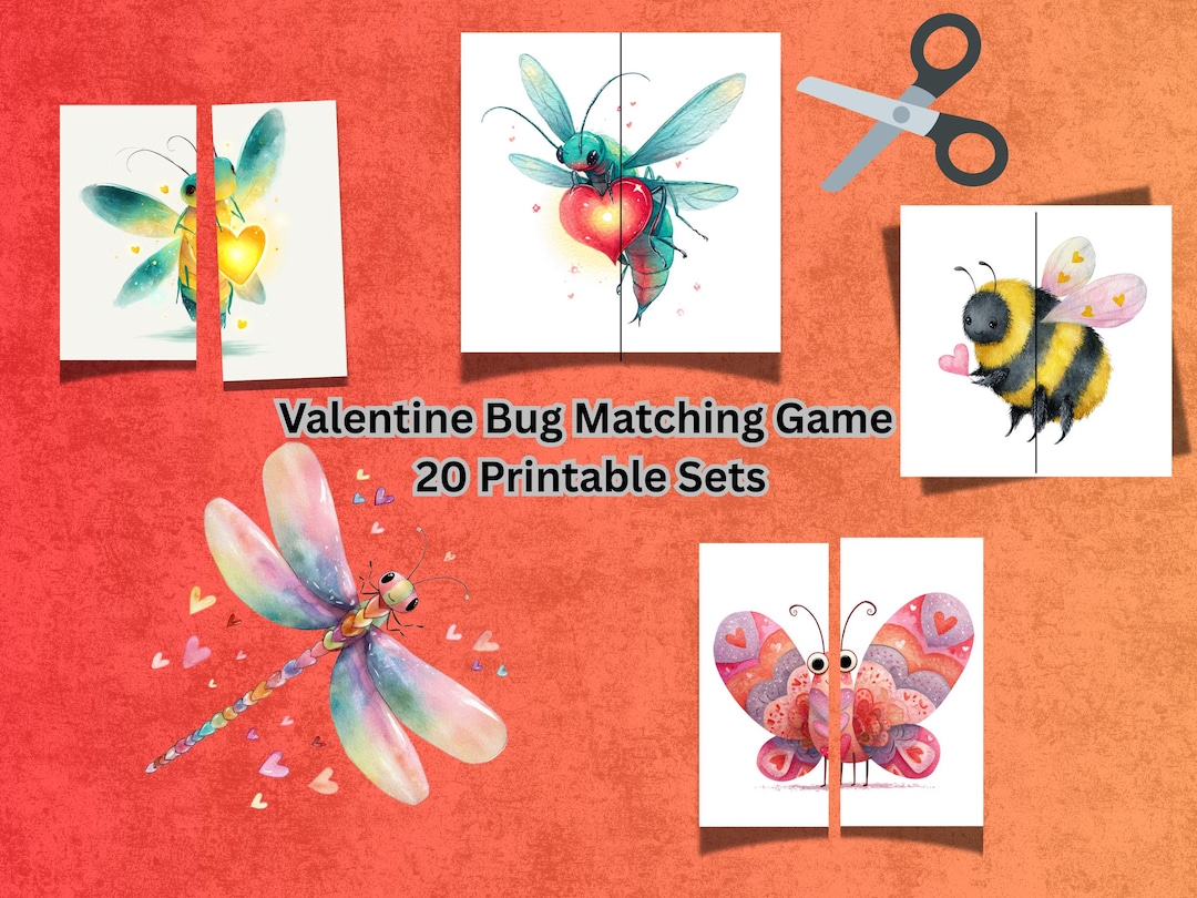 Valentine Bug Matching Game Printable | 20 Insect Pairs + Bonus ...