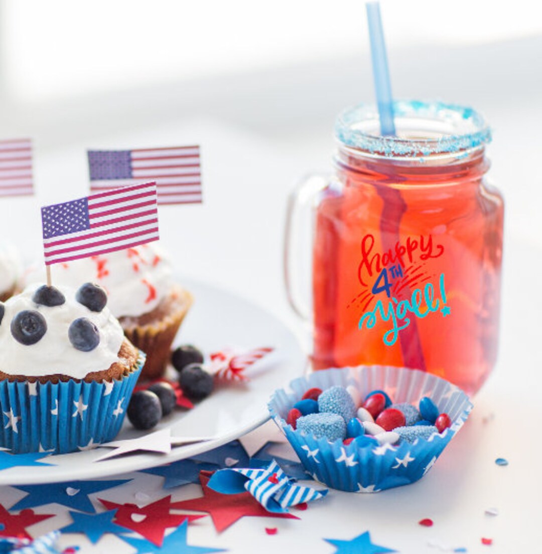 Happy 4th Y'all, 4th of July, Mason Jar Glass, July Fourth Glass, July ...