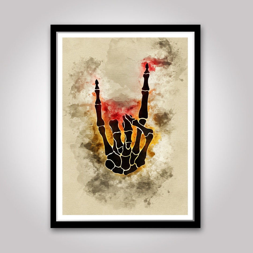 Rock and Heavy Metal Print Sign of the Horns Skeleton Hand Poster Rock ...