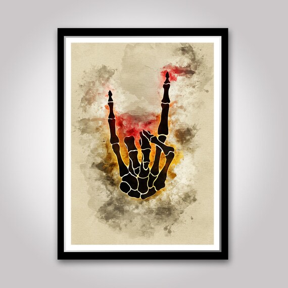 Rock and Heavy Metal Print Sign of the Horns Skeleton Hand | Etsy
