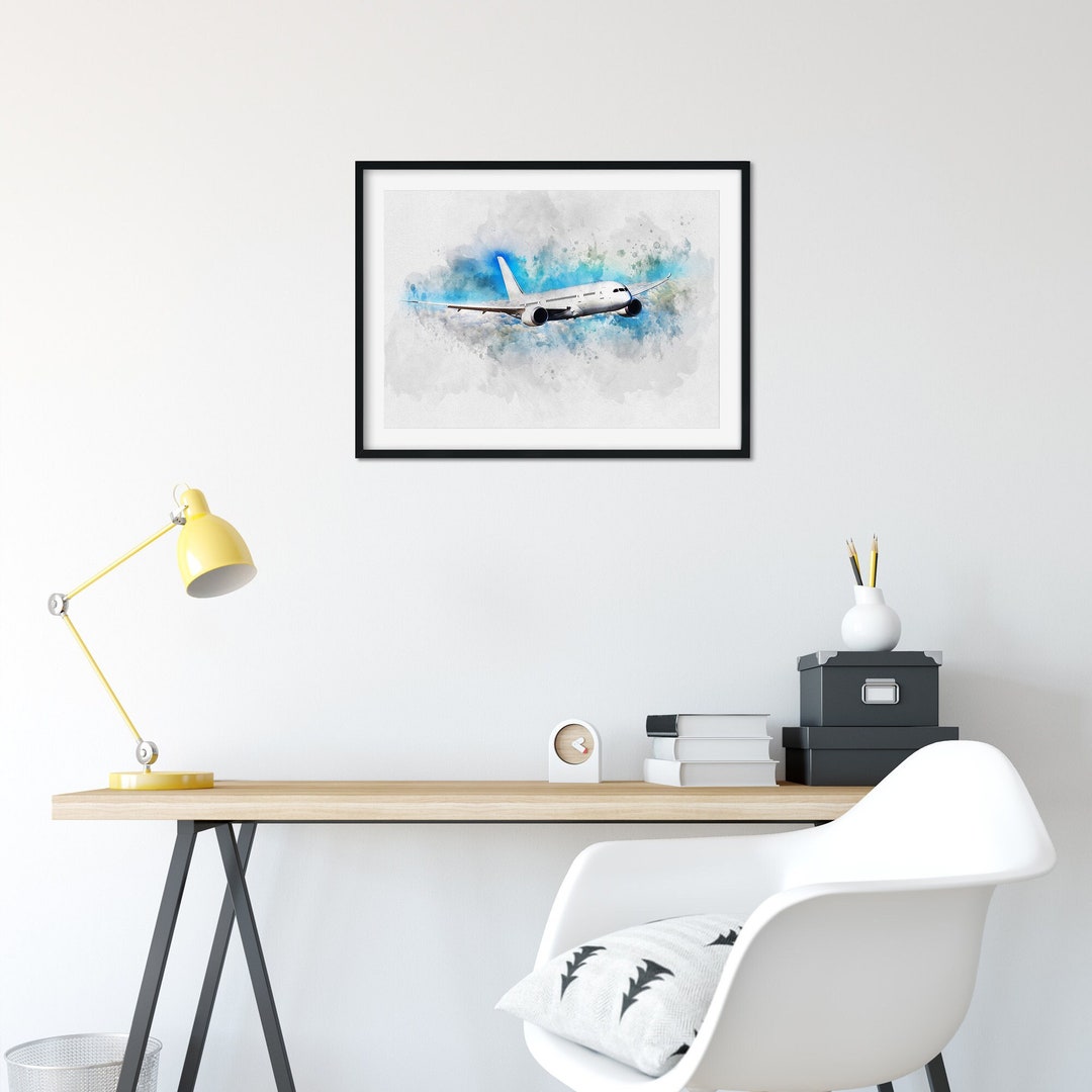 Dream Big, Fly High Airplane Poster Watercolor Artwork Plain Print Wall ...