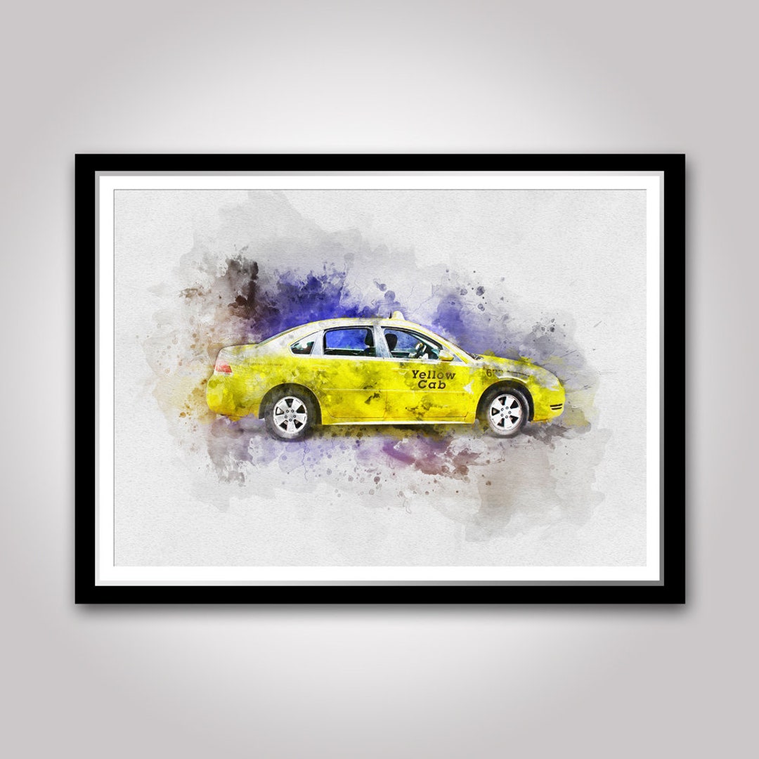 Yellow Taxi Print Watercolor Wall Art Poster Room Office Decor ...