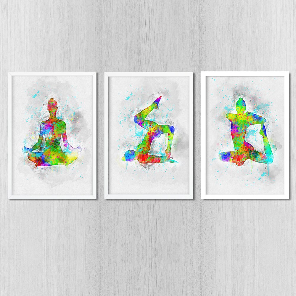 Yoga art Set of three prints Home Studio decor Triple art | Etsy