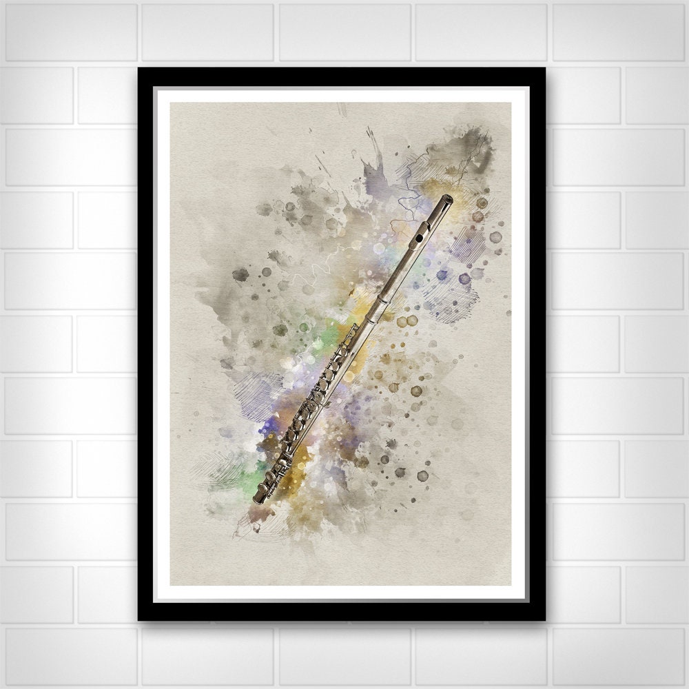 Flute Print Watercolor Wall Art Poster Room Decor Play Music - Etsy