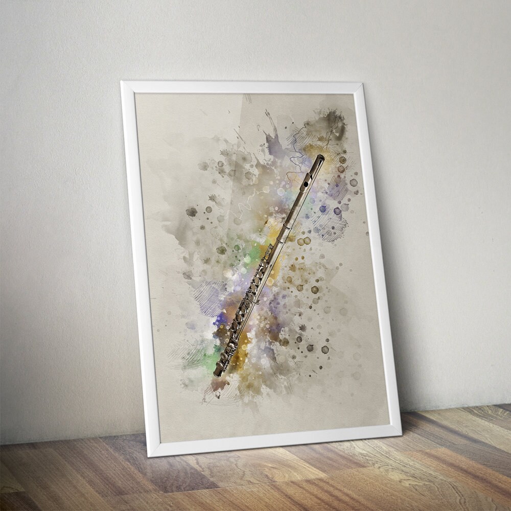 Flute Print Watercolor Wall Art Poster Room Decor Play Music - Etsy