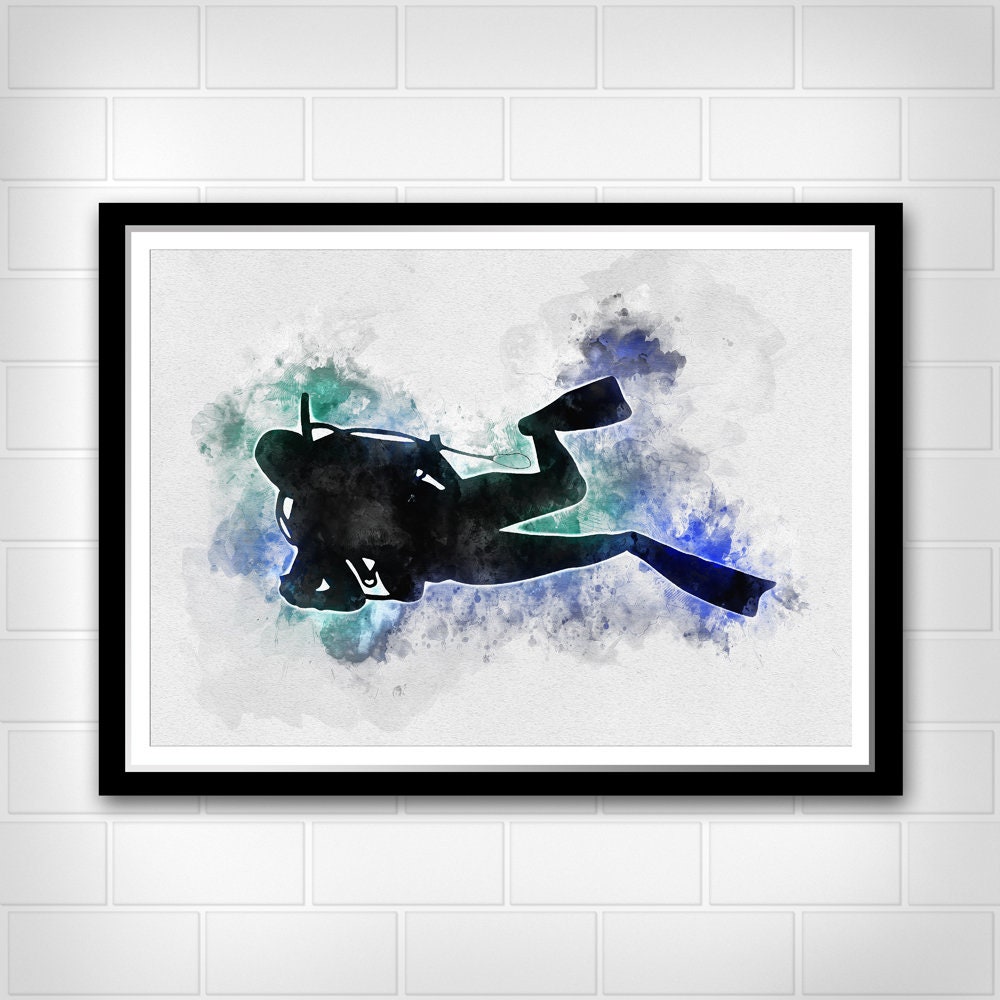 Scuba Diver Print Watercolor Wall Art Decor Christmas Gift | Etsy