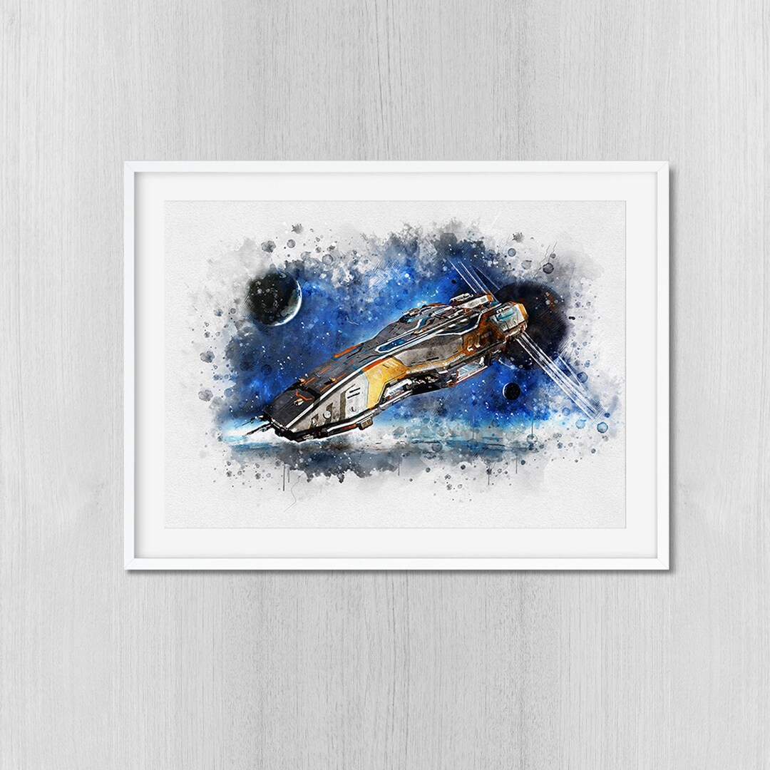 Spaceship Art Poster Watercolor Artwork Teen Room Wall Decor Space Art ...