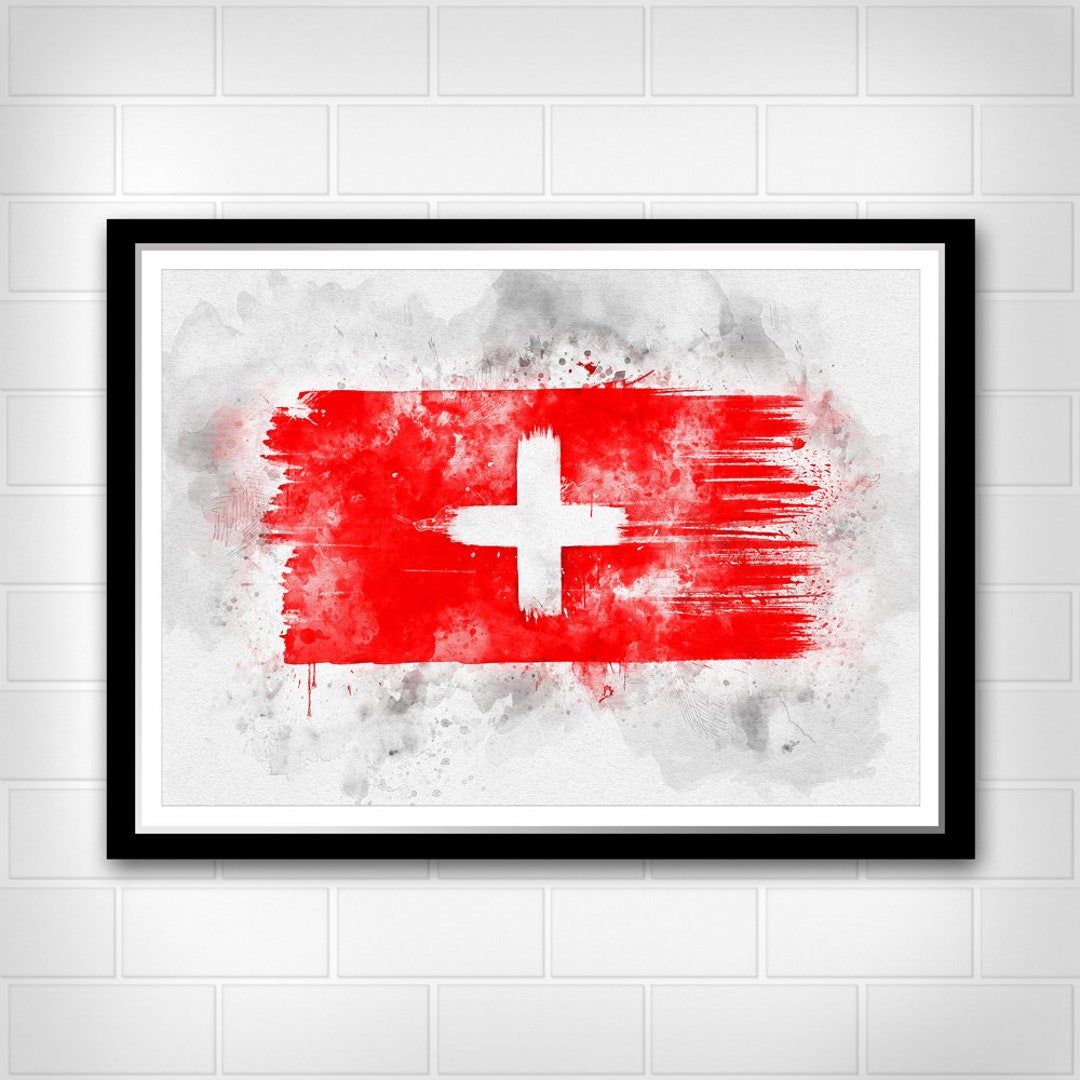 Swiss Flag Art Office and Home Decor Watercolor - Etsy