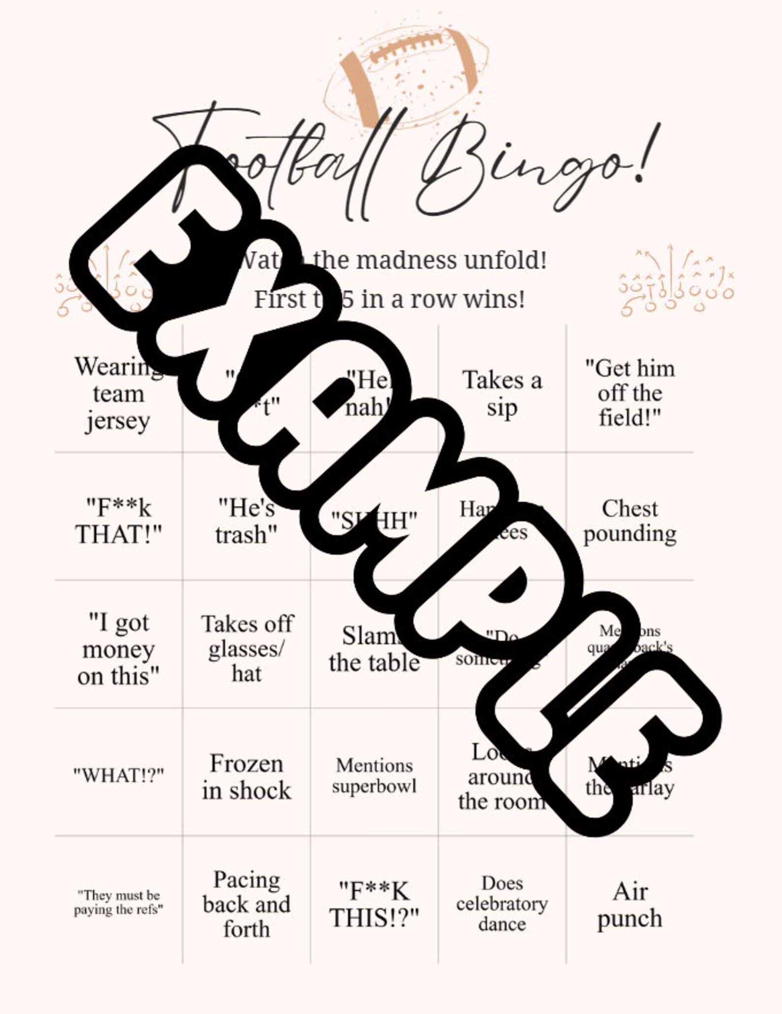 Football Bingo Cards Watch Em Watch the Game Keep Score of the Chaos35 ...