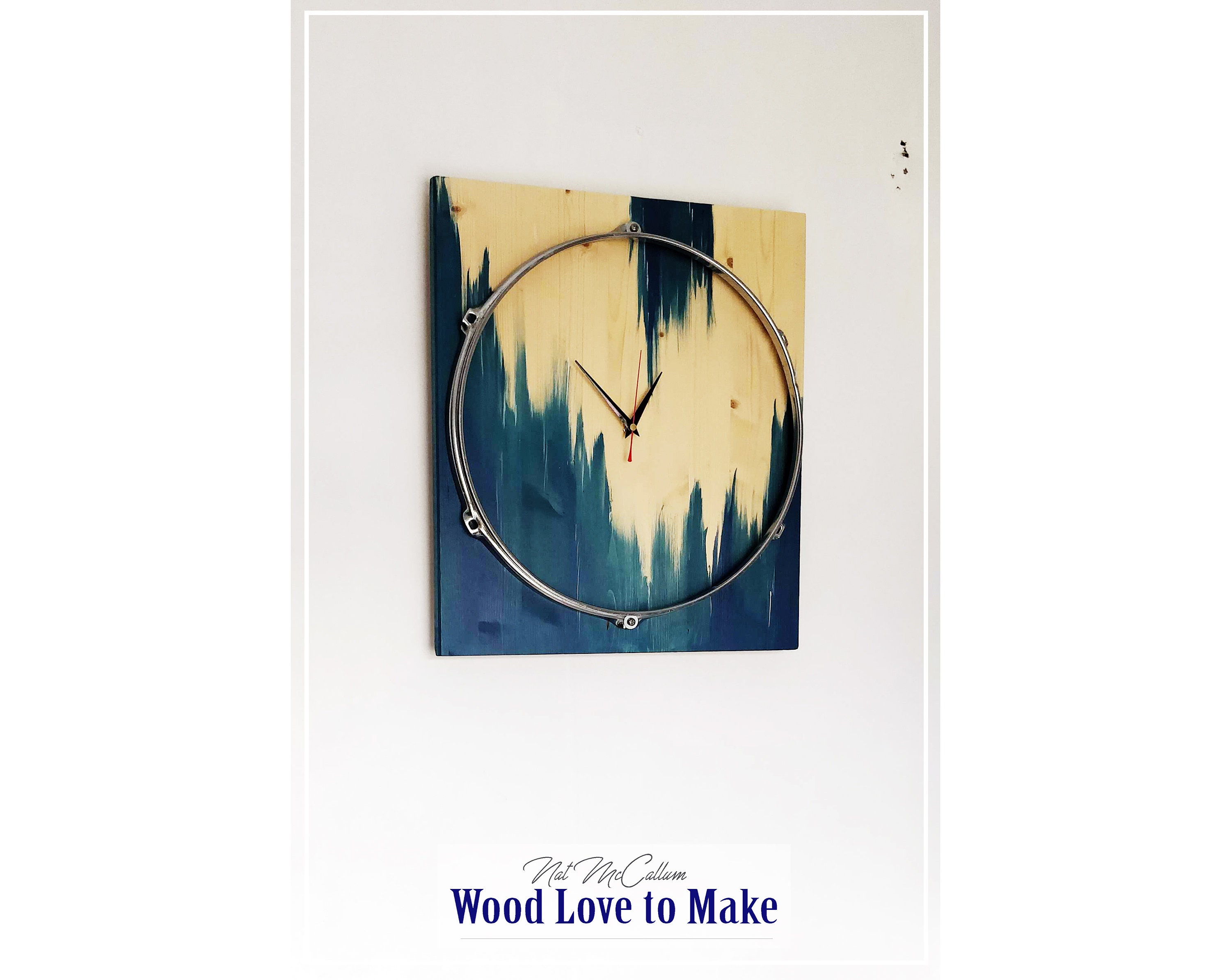 Large Wood Wall Clock - Large Blue Clock - Drum Clock - Musical ...