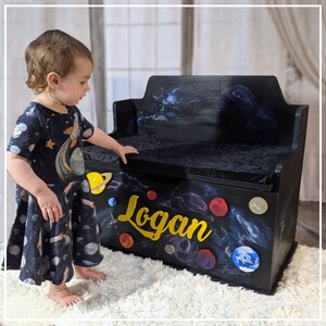 Pink Space Theme Personalised Toy Box Woodland - Modern Toy Storage ...