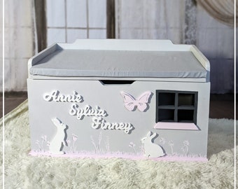 XL Personalised Wooden Toy Box Large Seated Toy Chest Pink Toybox Bespoke Toy Storage Wooden Toy Storage Etsy UK