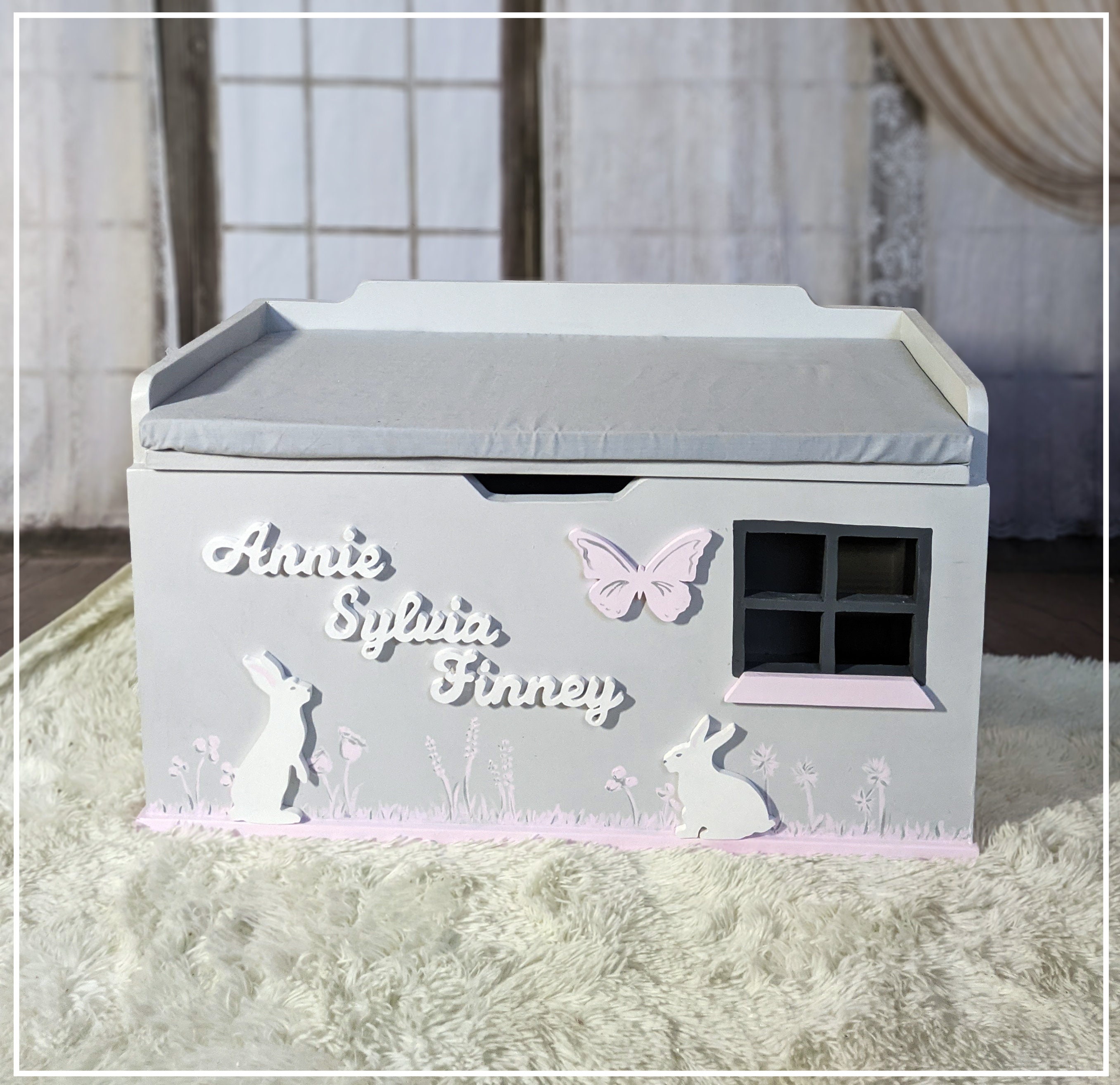 XL Personalised Wooden Toy Box - Large Seated Toy Chest - Pink Toybox ...