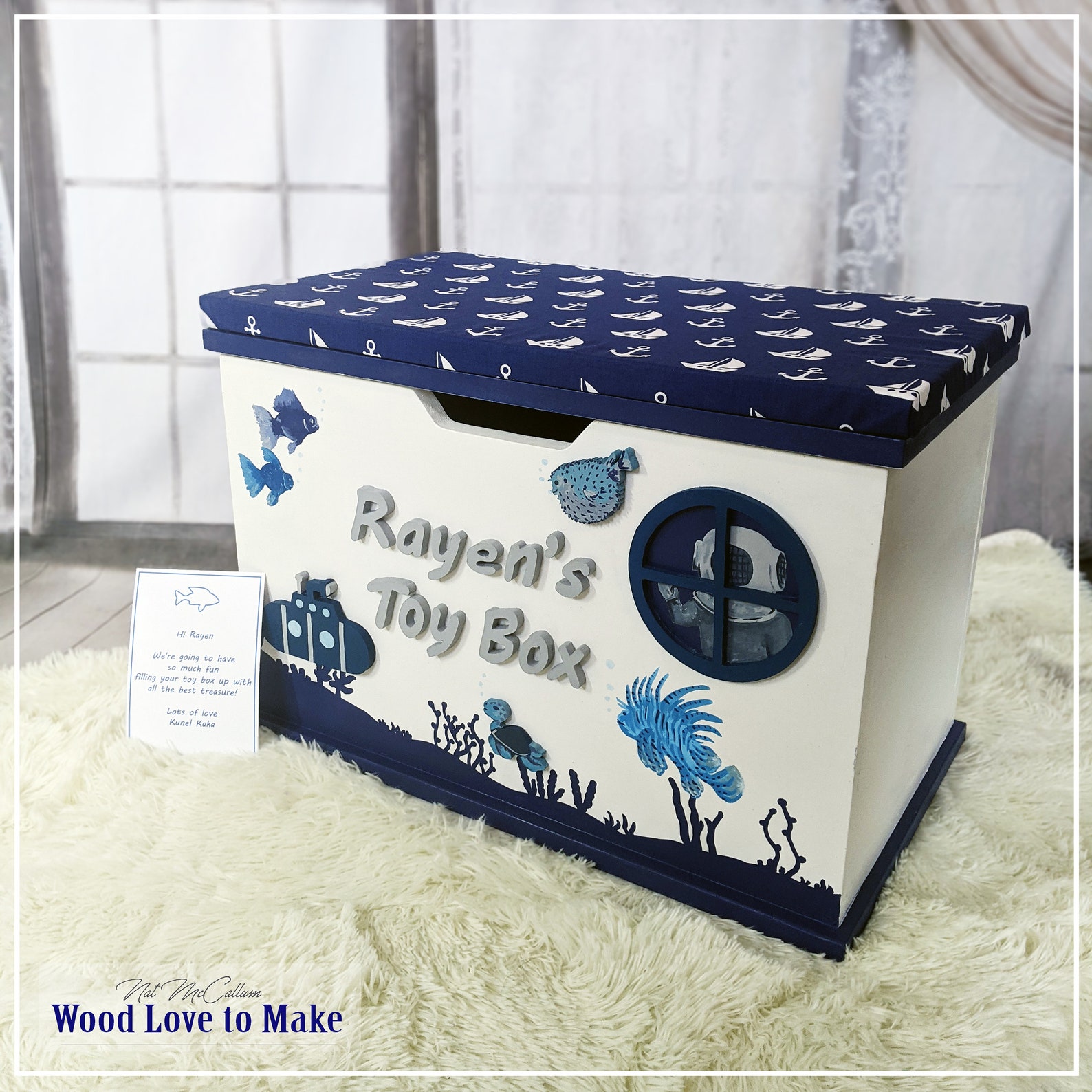 Train Personalised Toy Box With Cushioned Seat - Large Blue Wooden Boys ...