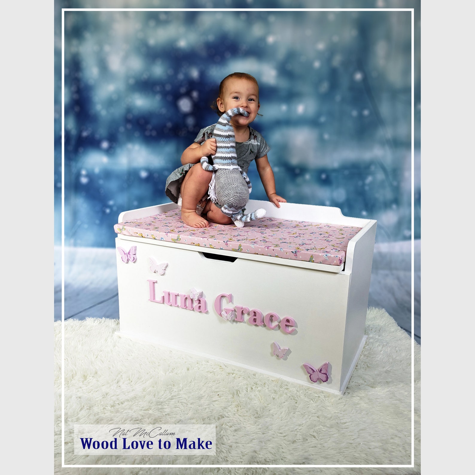 XL Personalised Wooden Toy Box - Large Seated Toy Chest - Pink Toybox ...