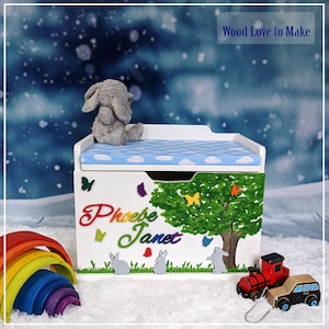 XL Personalised Wooden Toy Box, Large Rainbow Seated Toy Chest ...